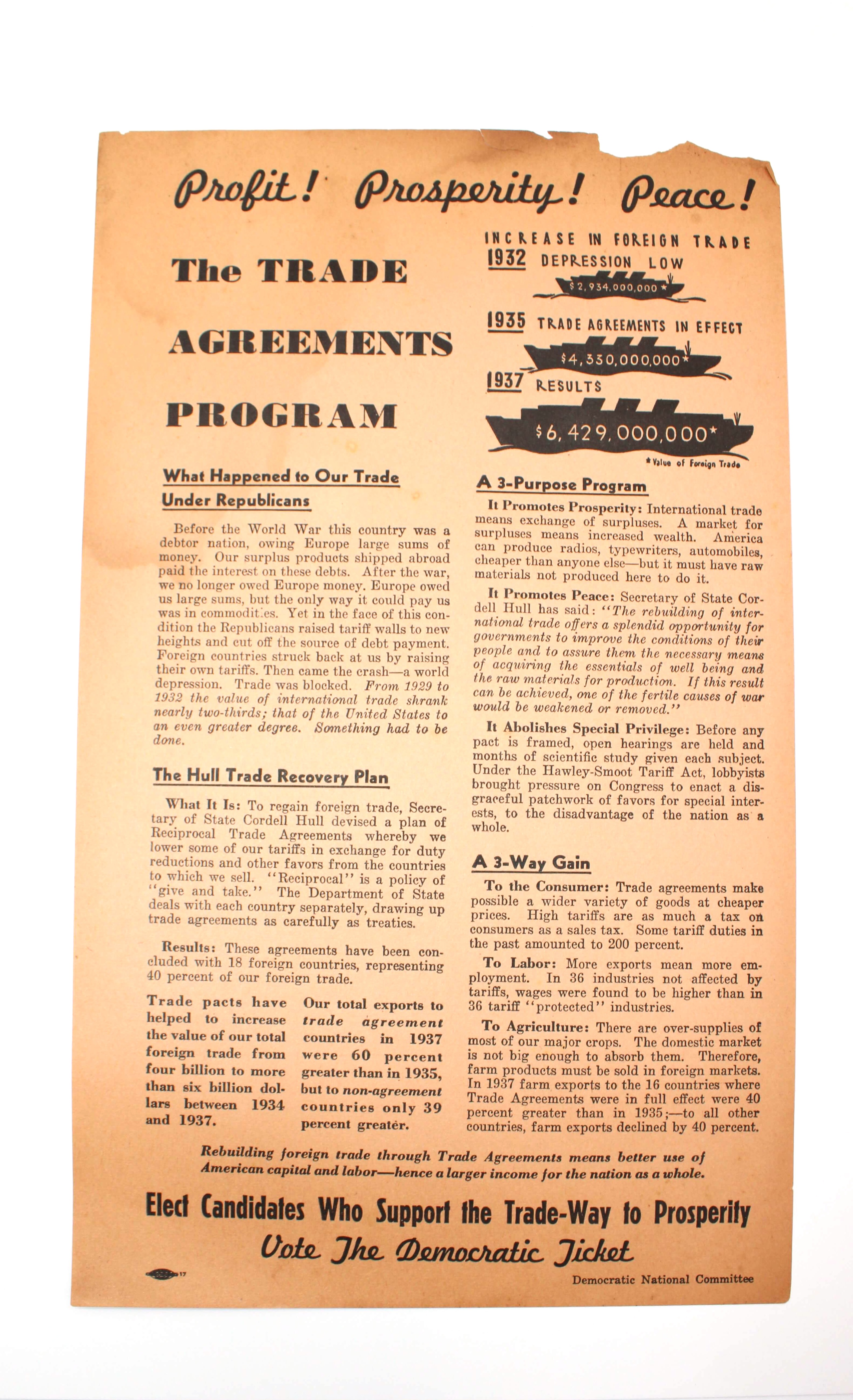 “Profit! Prosperity! Peace!” Broadside. From the Campaign to Reelect ...